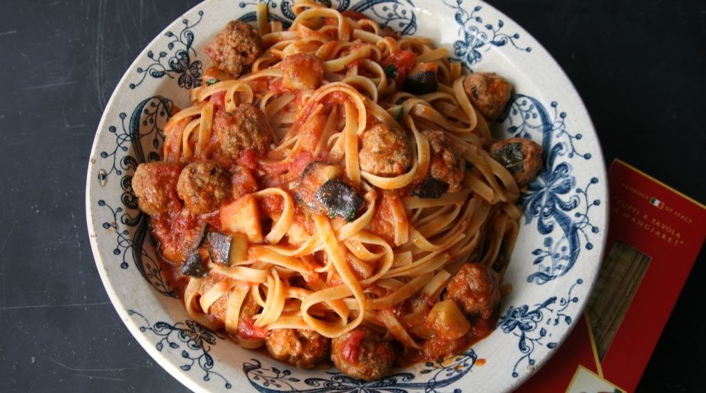 MEATBALL AND EGGPLANT TAGLIATELLE - Lidia