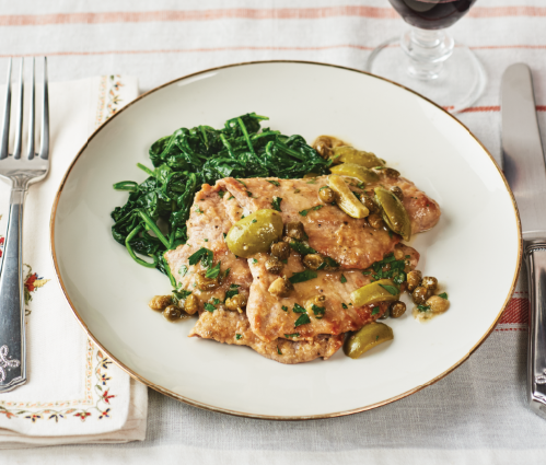 Veal Scaloppine in Lemon-Caper Sauce with Spinach - Lidia